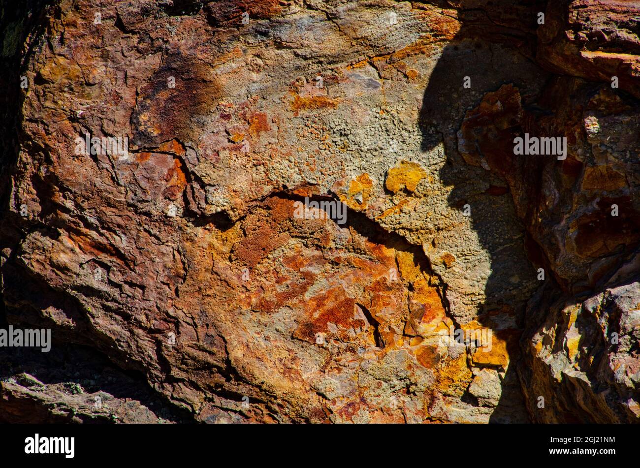 USA, California. Black Rock Desert, volcanic basalt with red-orange ...