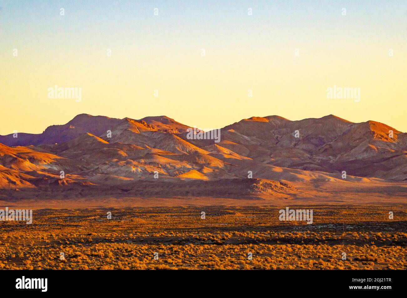 USA, Nevada, Black Rock Desert, Calico Hills sunrise glow Stock Photo ...