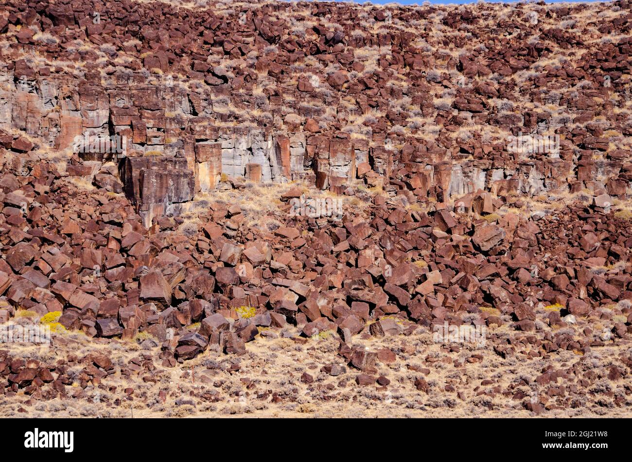 USA, Nevada, Black Rock Desert, red columnar basaltic rock Stock Photo ...