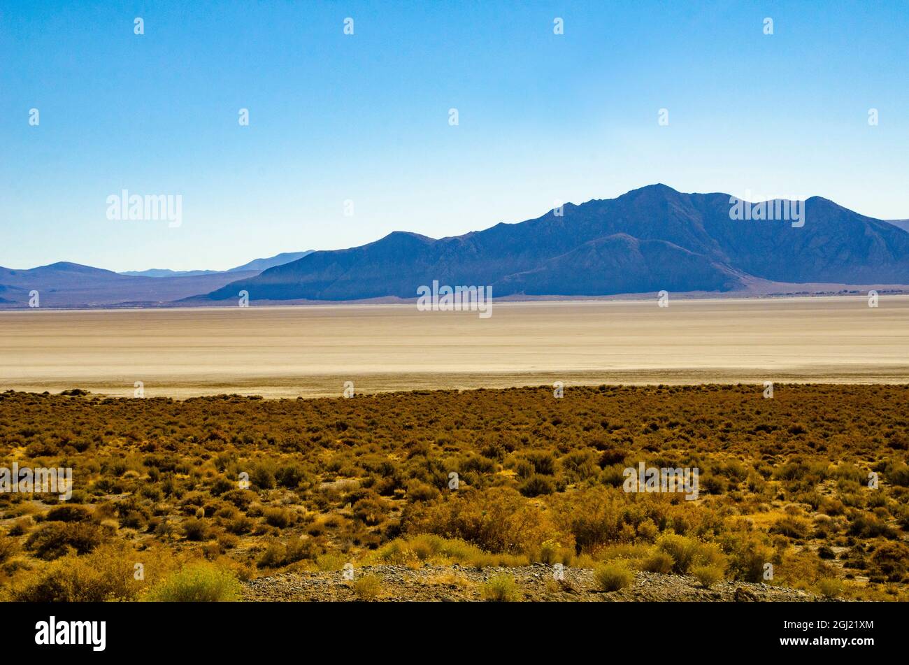 USA, Nevada, Black Rock Desert Playa from SR 34, framed by Pahsupp ...