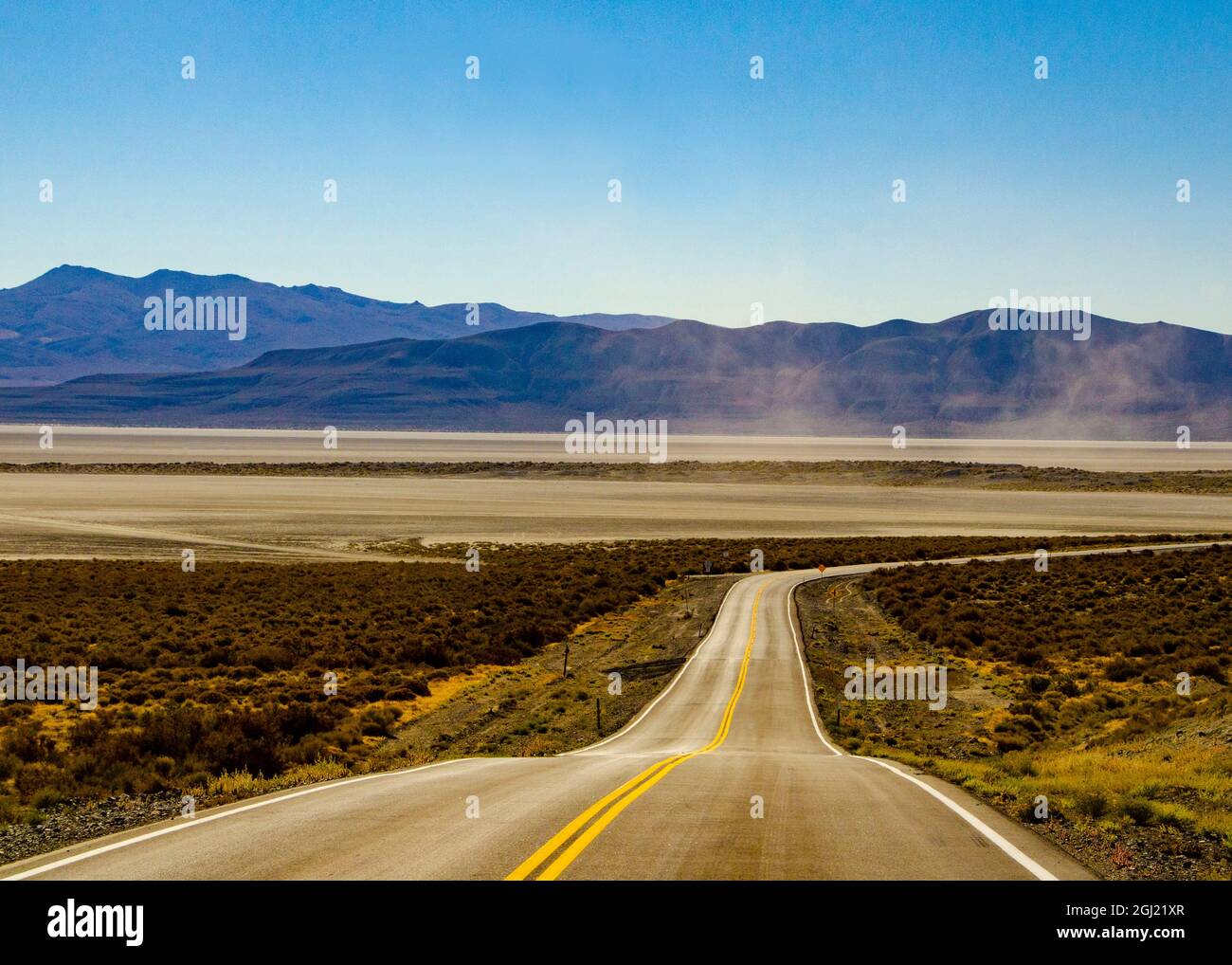 USA, Nevada, Black Rock Desert Playa from SR 34, framed by Pahsupp ...