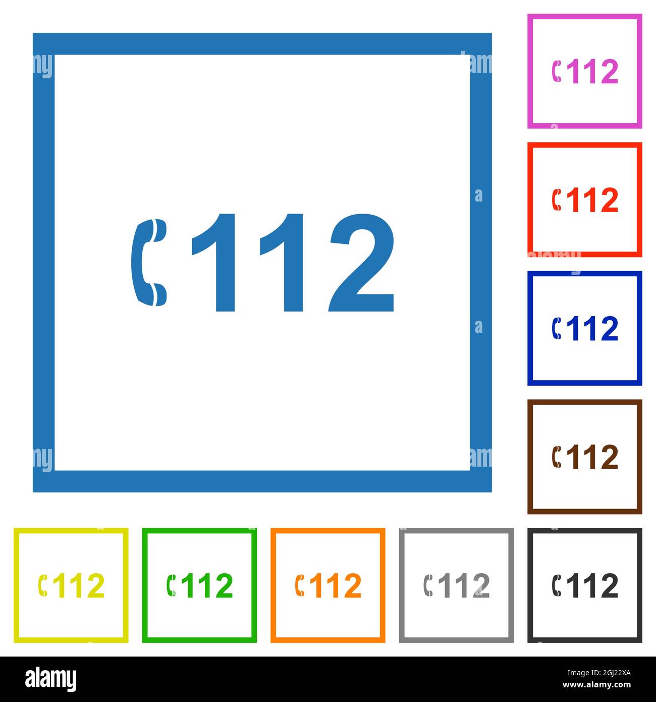 Emergency call 112 flat color icons in square frames on white ...