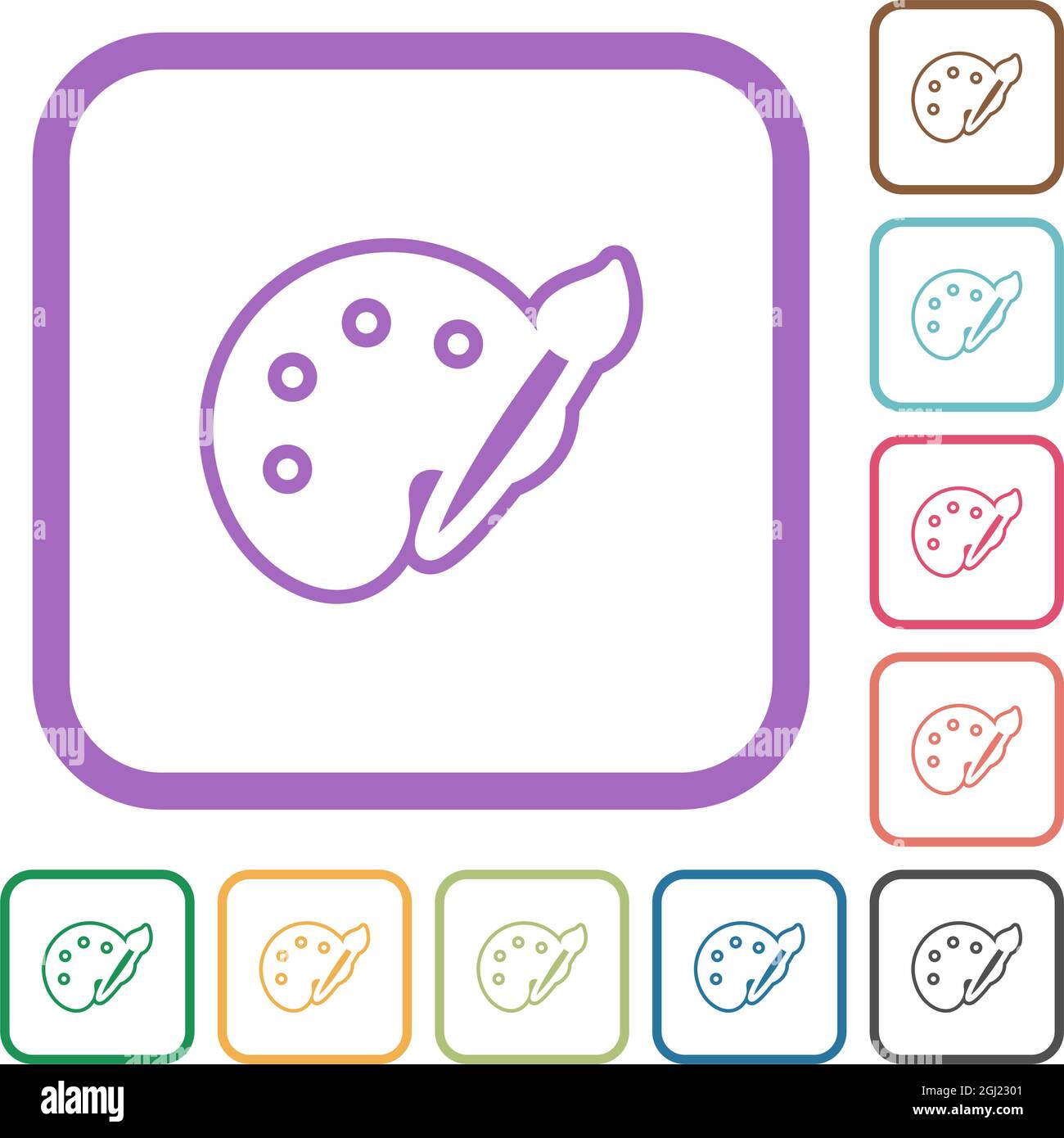 Paint kit outline simple icons in color rounded square frames on white ...