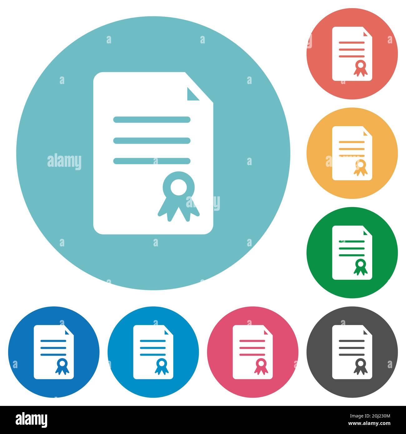 Certificate document solid flat white icons on round color backgrounds ...