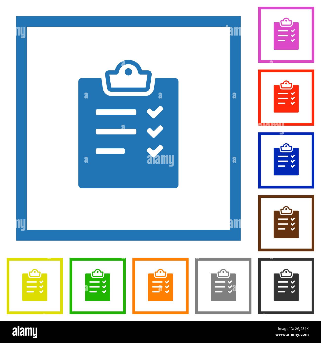 Task list alternate flat color icons in square frames on white ...