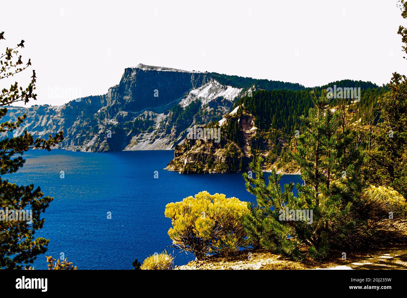 USA, Oregon, Crater Lake National Park, Lake panoramic from Pumice ...