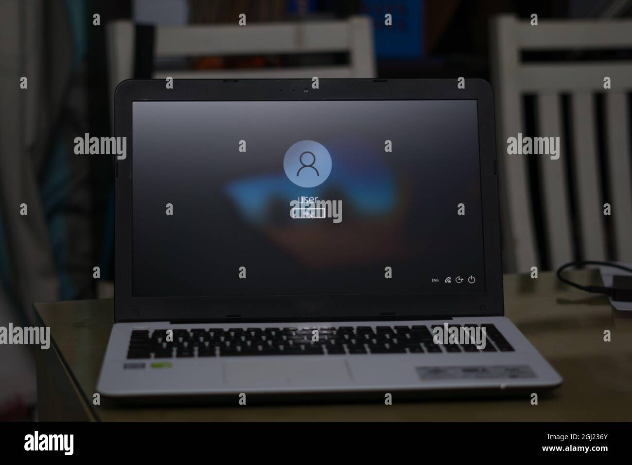 Laptop screen showing user sign in with mouse arrow pointer Stock Photo ...