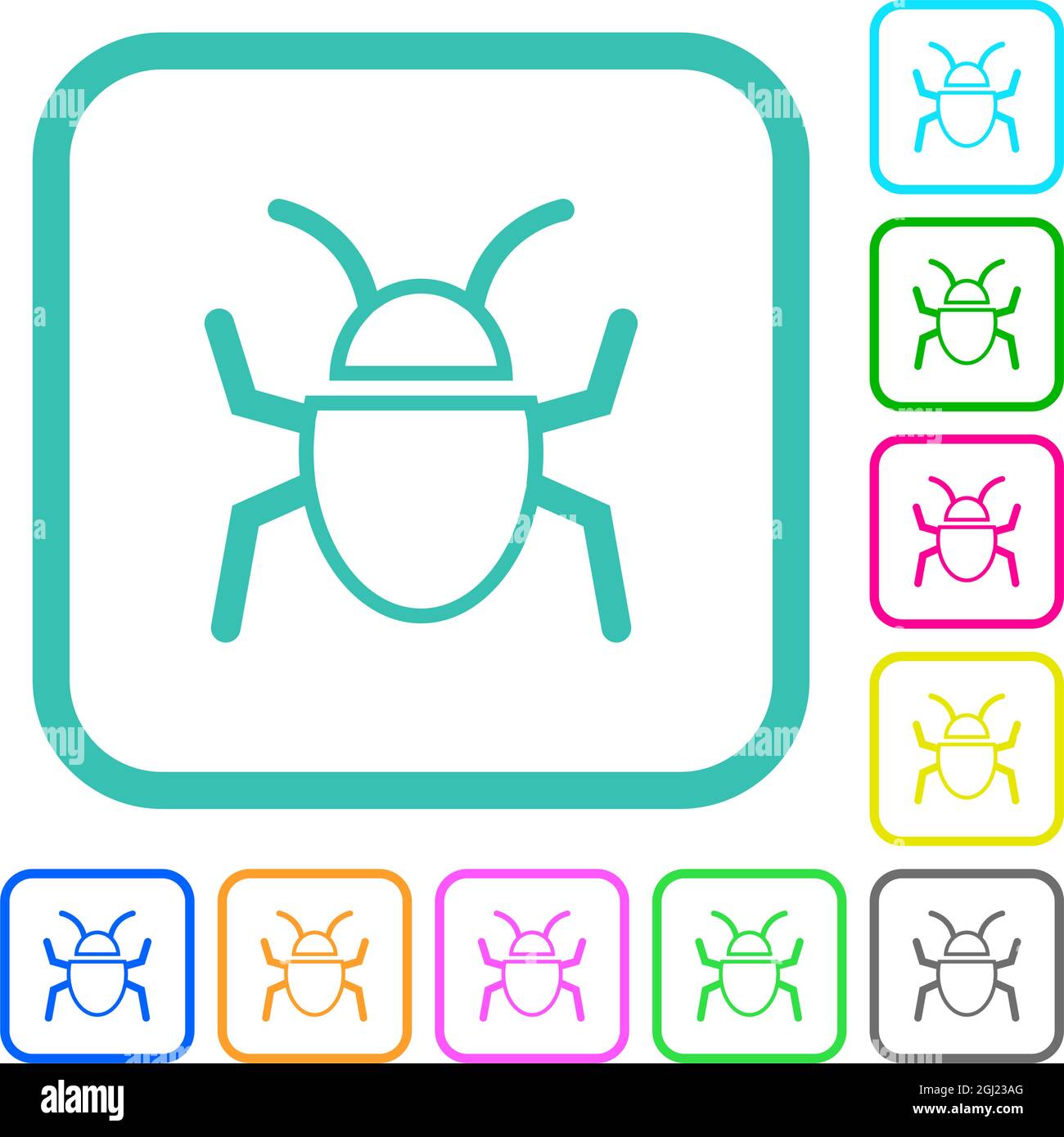 Bug outline vivid colored flat icons in curved borders on white ...