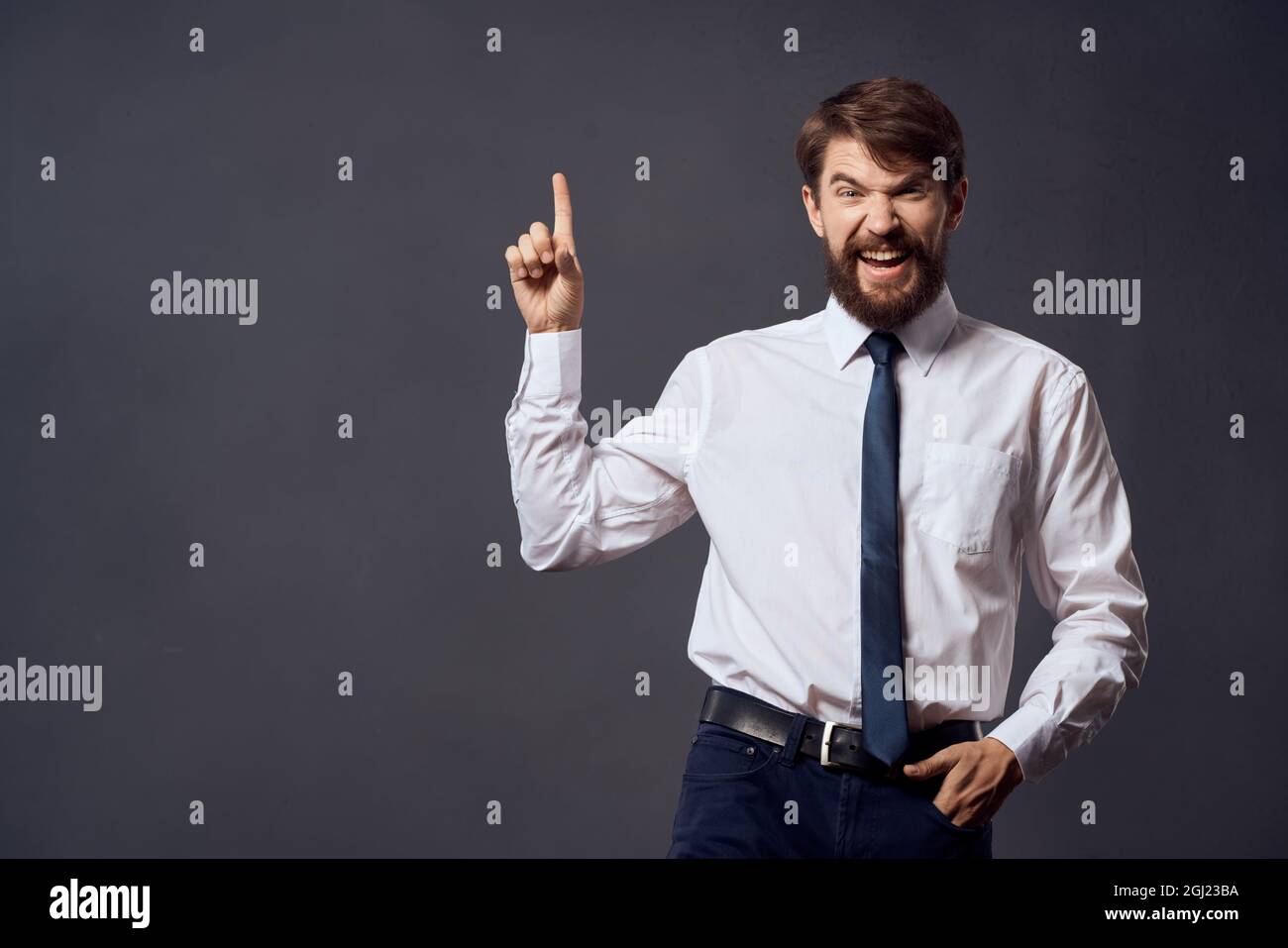 The man in a suit emotions hand gestures Studio Stock Photo - Alamy