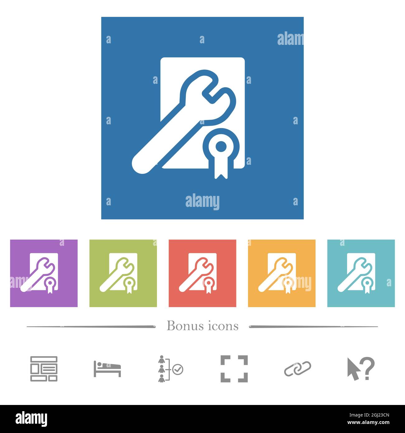 Award winning services solid flat white icons in square backgrounds. 6 ...
