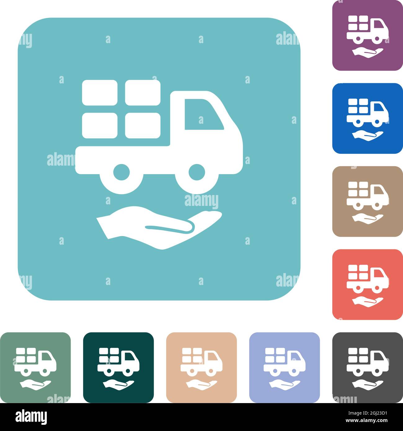 Courier services solid white flat icons on color rounded square ...