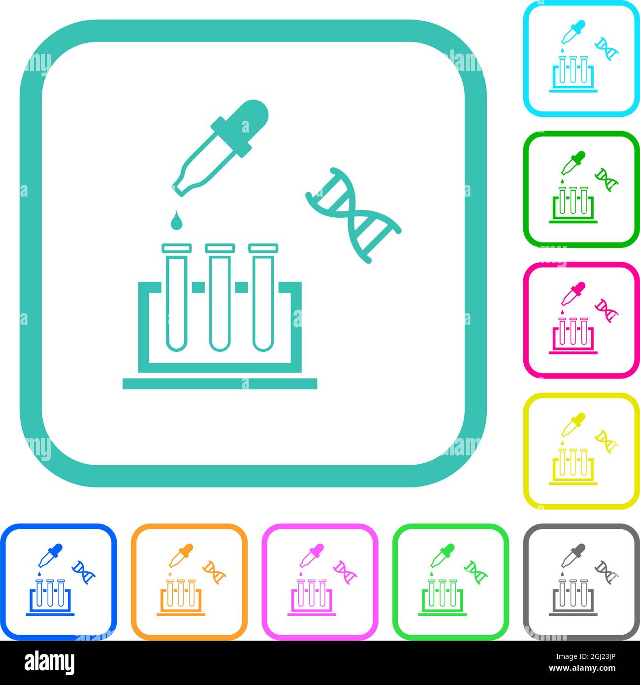DNA experiment vivid colored flat icons in curved borders on white ...