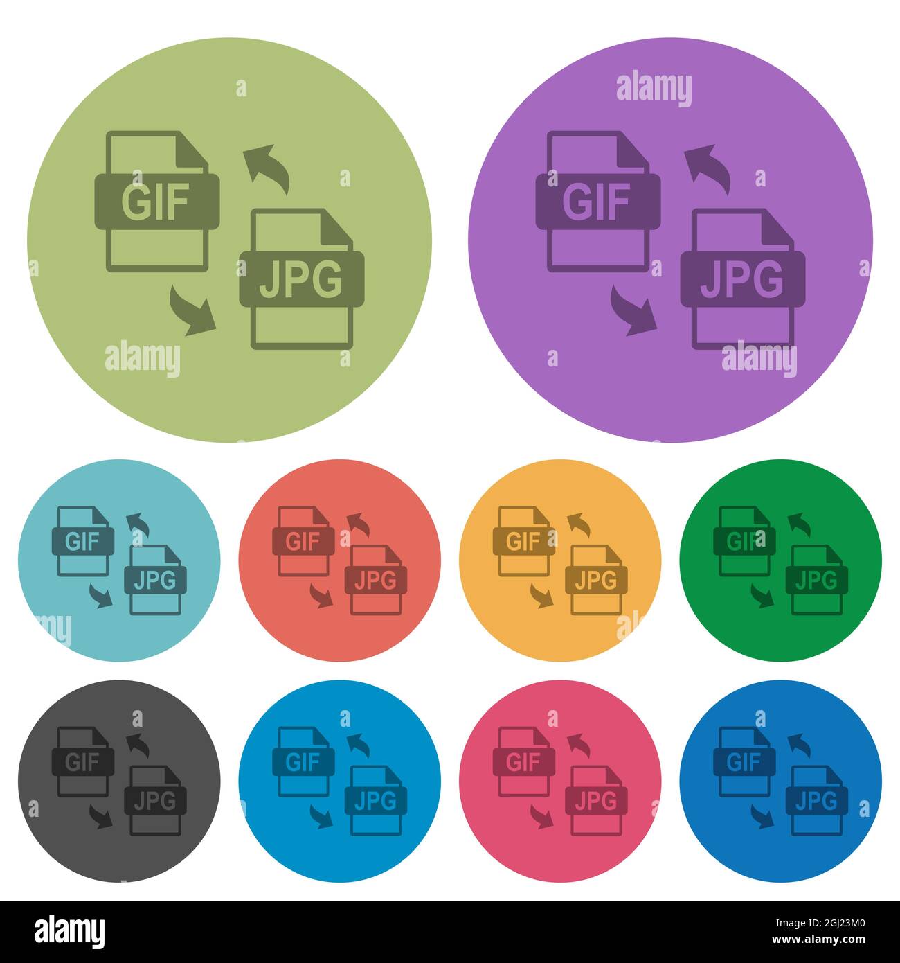 GIF JPG file conversion darker flat icons on color round background ...