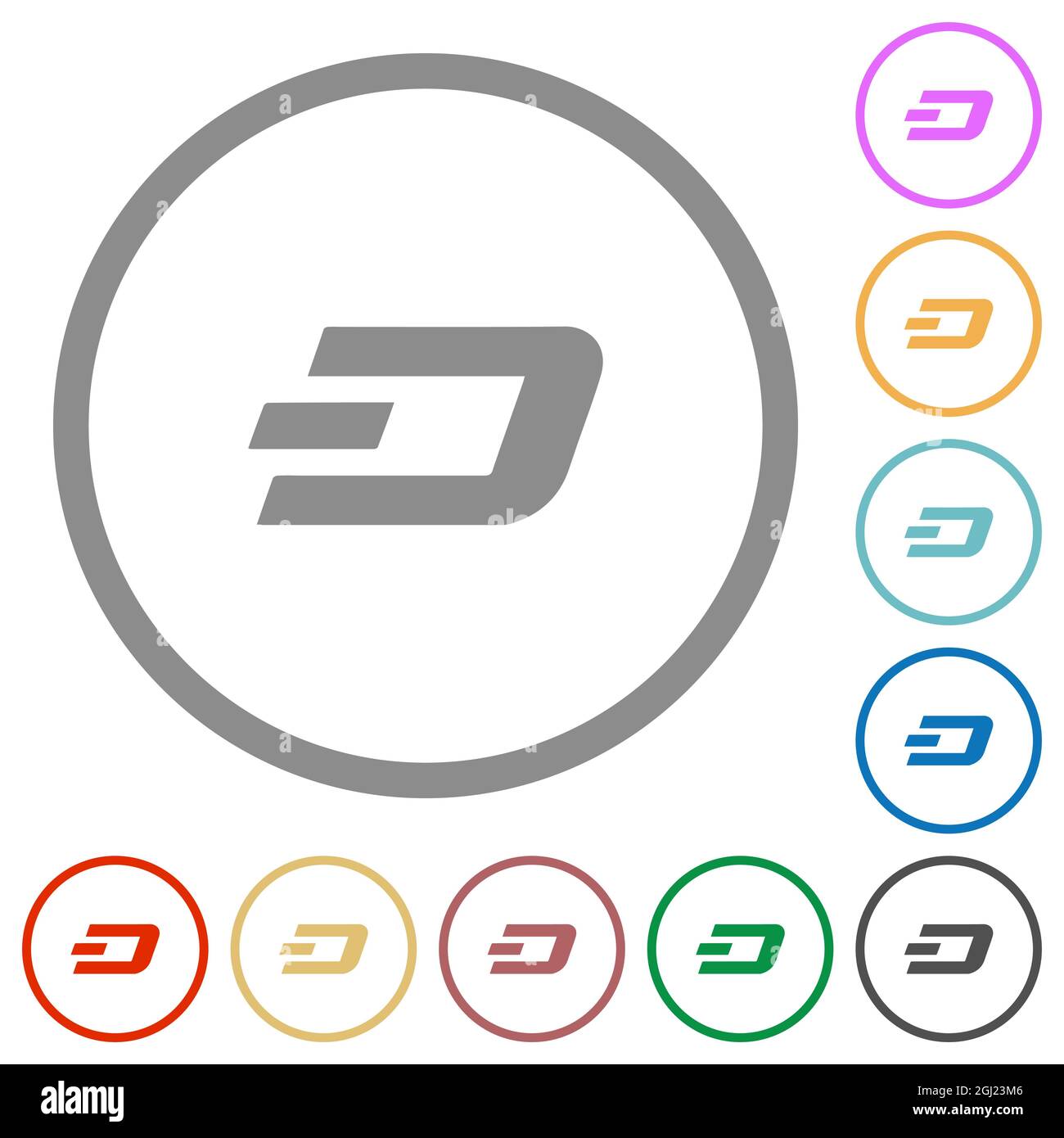 Dash digital cryptocurrency flat color icons in round outlines on white ...