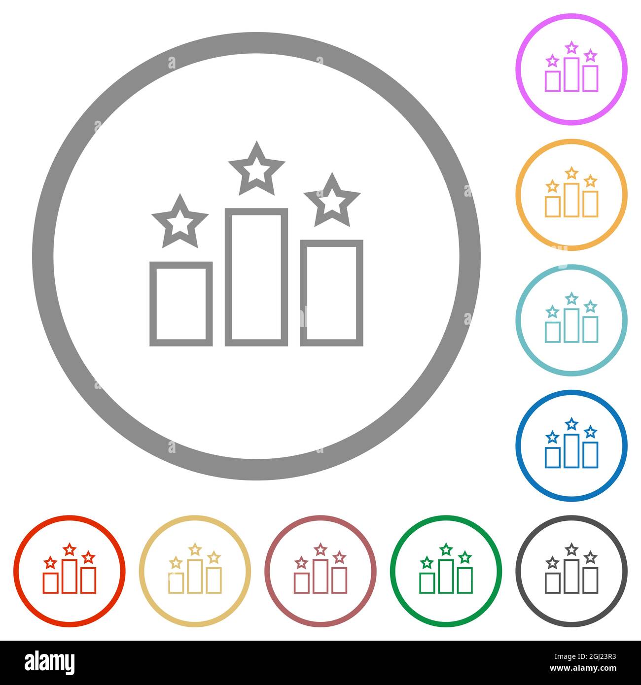 Ranking outline flat color icons in round outlines on white background ...