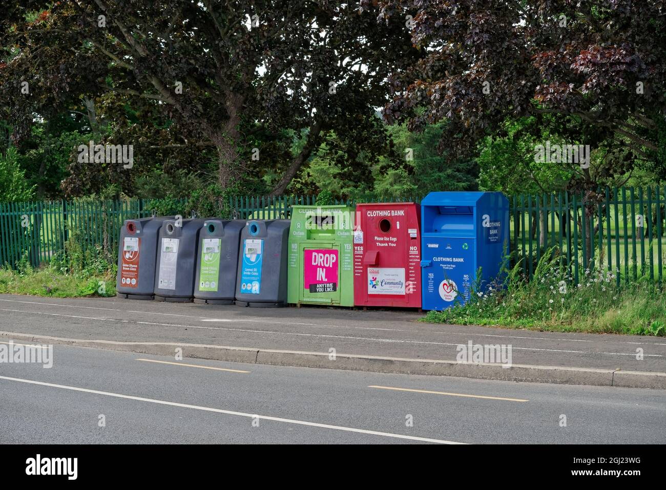 GREYSTONES, IRELAND - Jul 03, 2021: A row of colorful recycle bins at ...