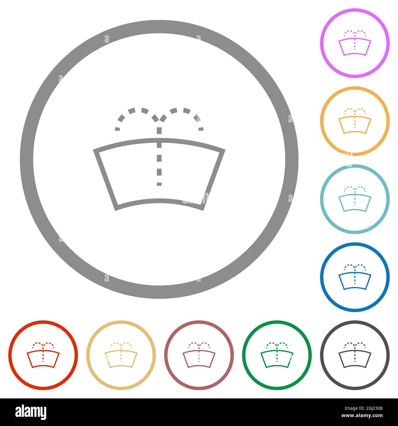 Windshield washer flat color icons in round outlines on white ...