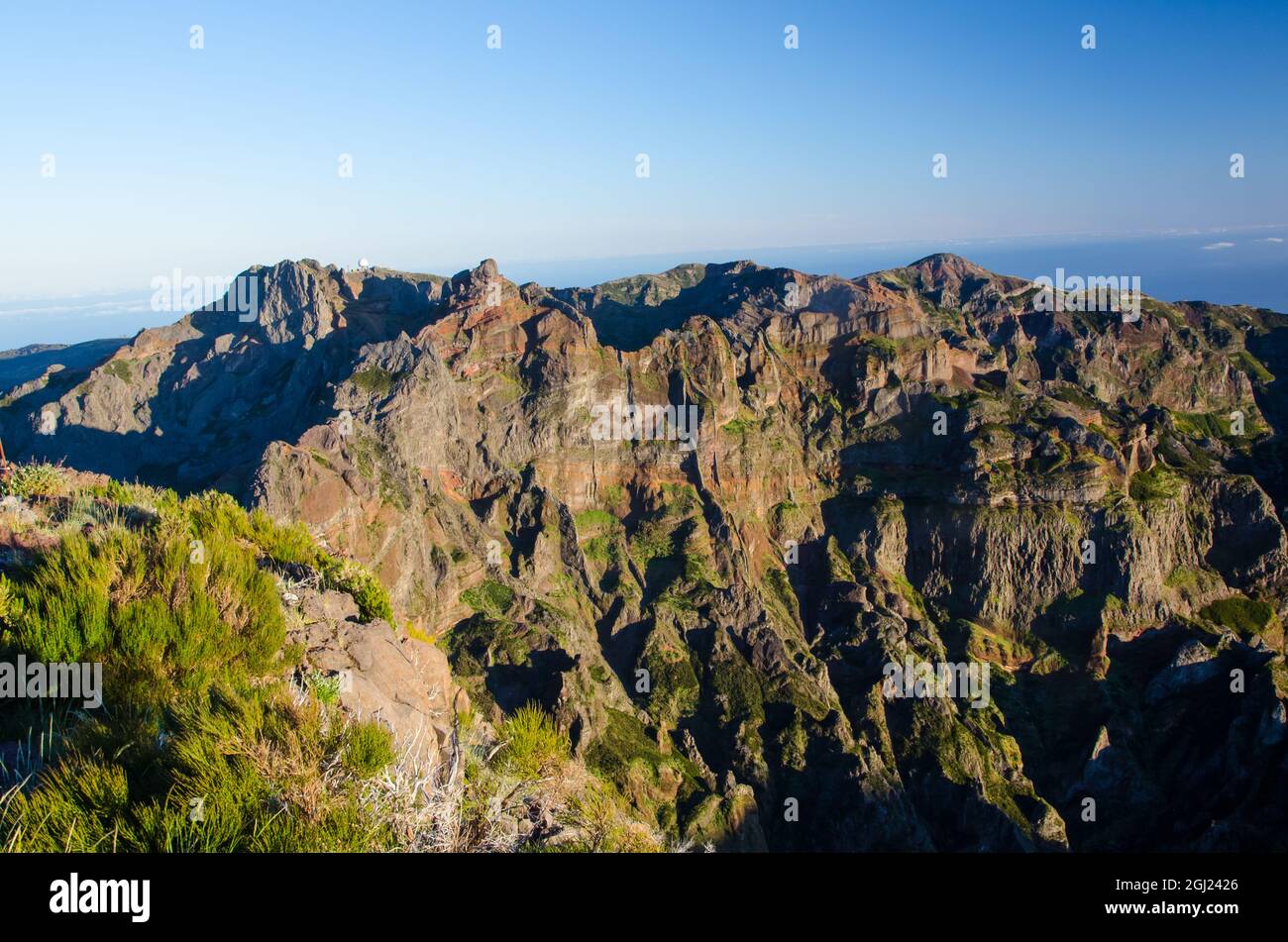 Beautiful scenery of Madeira trekking viewpoint under blue sky in ...