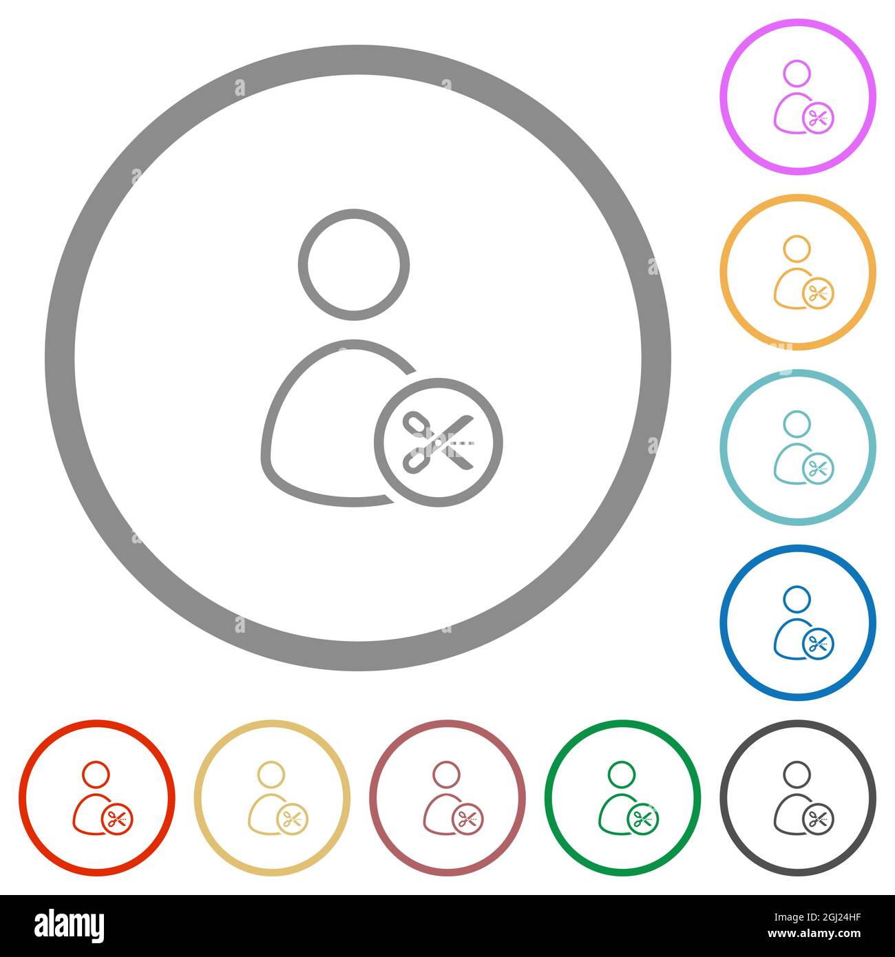 Cut user outline flat color icons in round outlines on white background ...