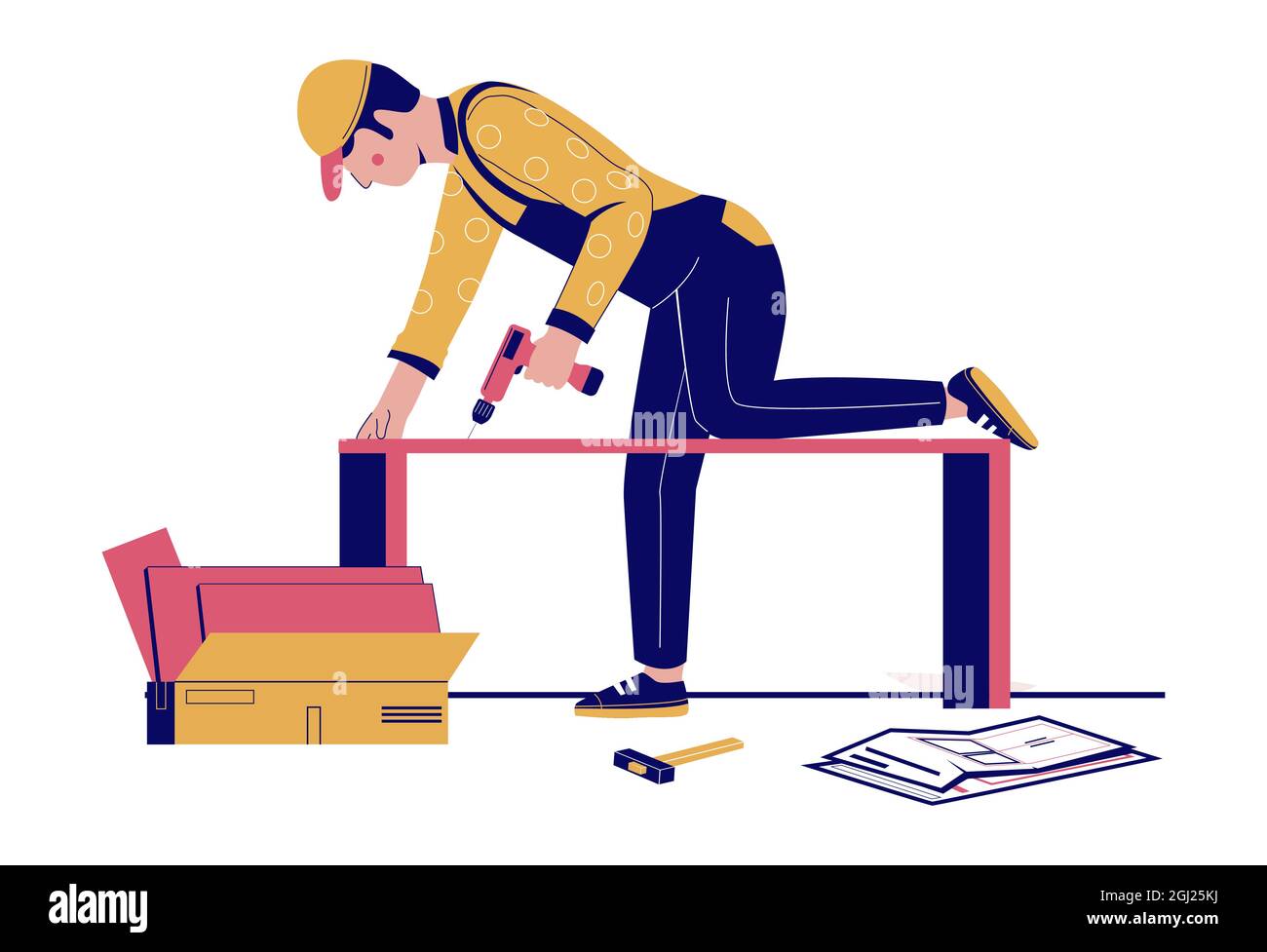 Furniture assembly. Handyman, furniture collector assembling closet ...