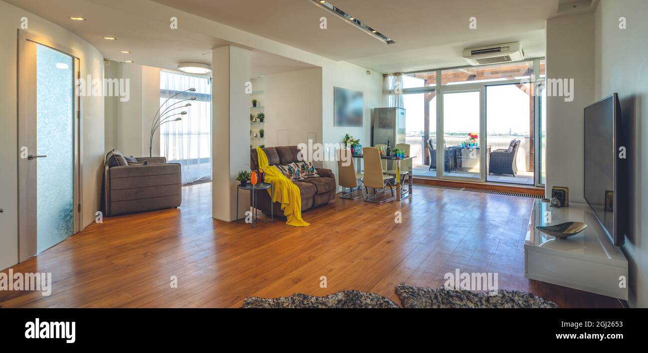 Modern studio apartment interior. Luxury flat. Spacious living room ...