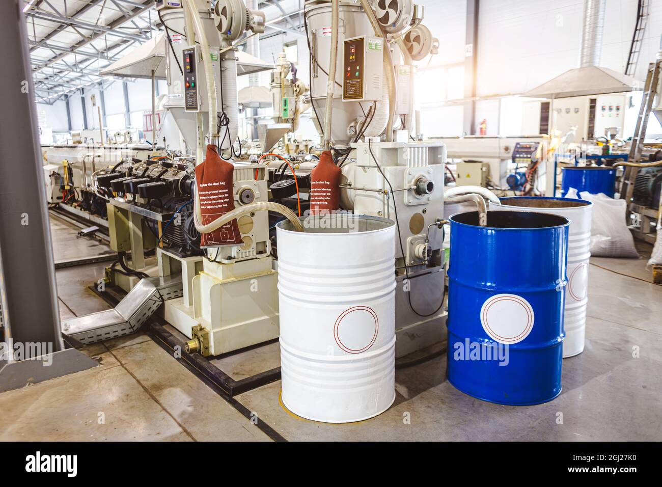 The interior of a factory for the production of polypropylene products ...