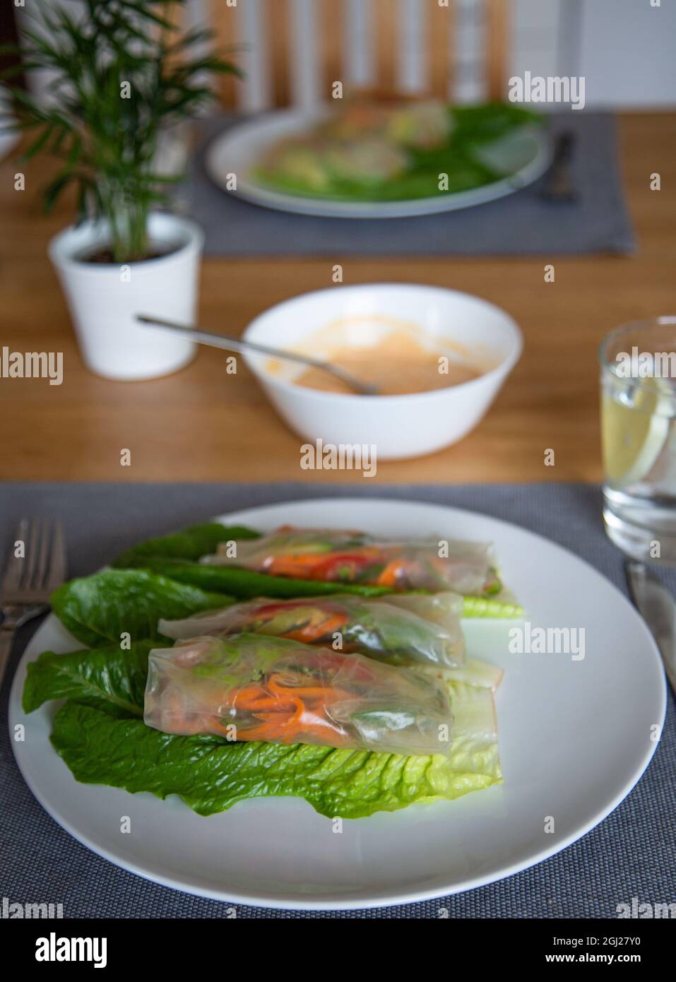 Spring rolls on the plate. Healthy vegetarian food. Vegan. Rice paper ...