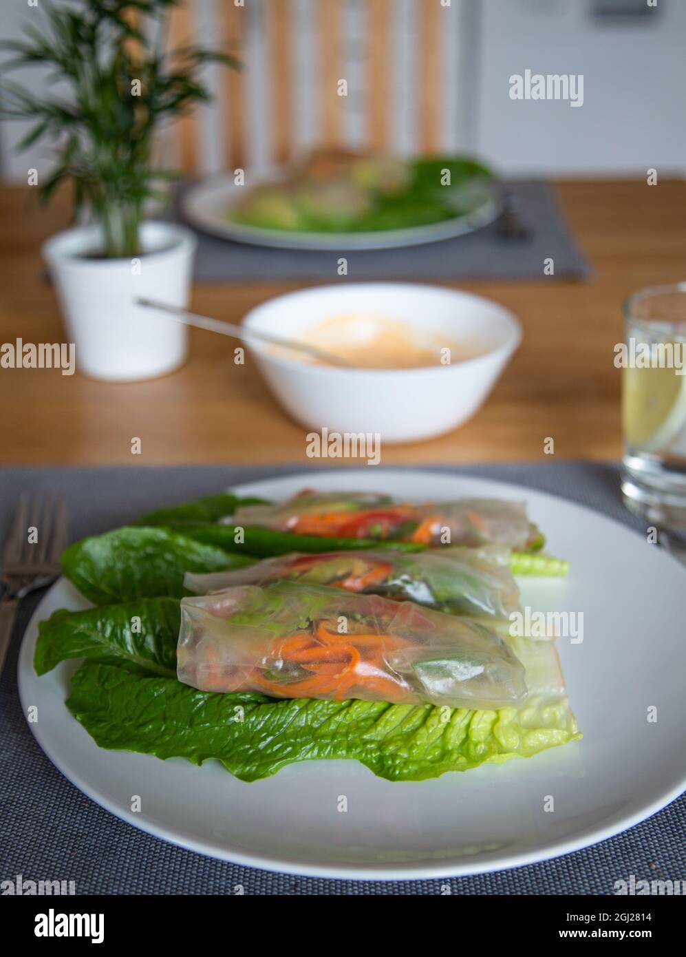 Spring rolls on the plate. Healthy vegetarian food. Vegan. Rice paper ...