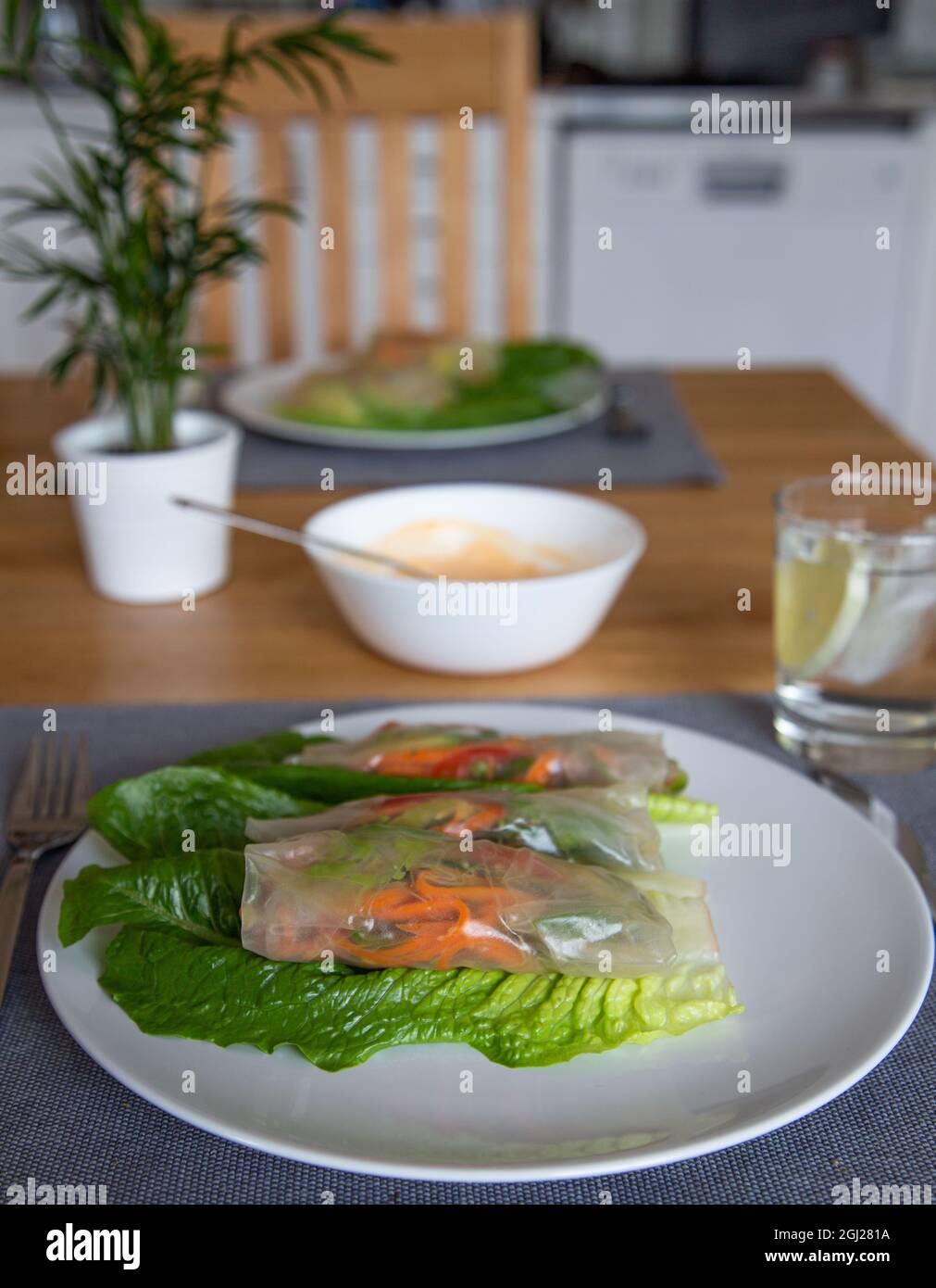 Spring rolls on the plate. Healthy vegetarian food. Vegan. Rice paper ...