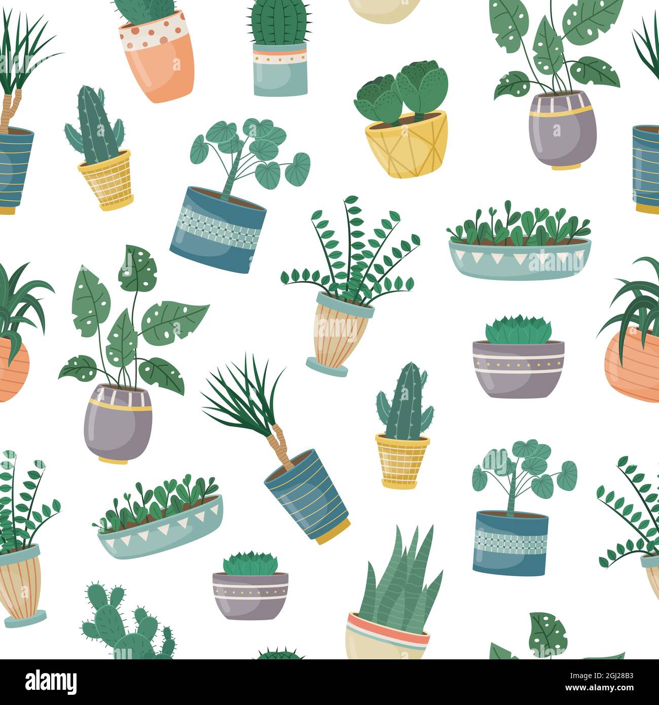 The seamless pattern with house plants in pots. Planting plants ...