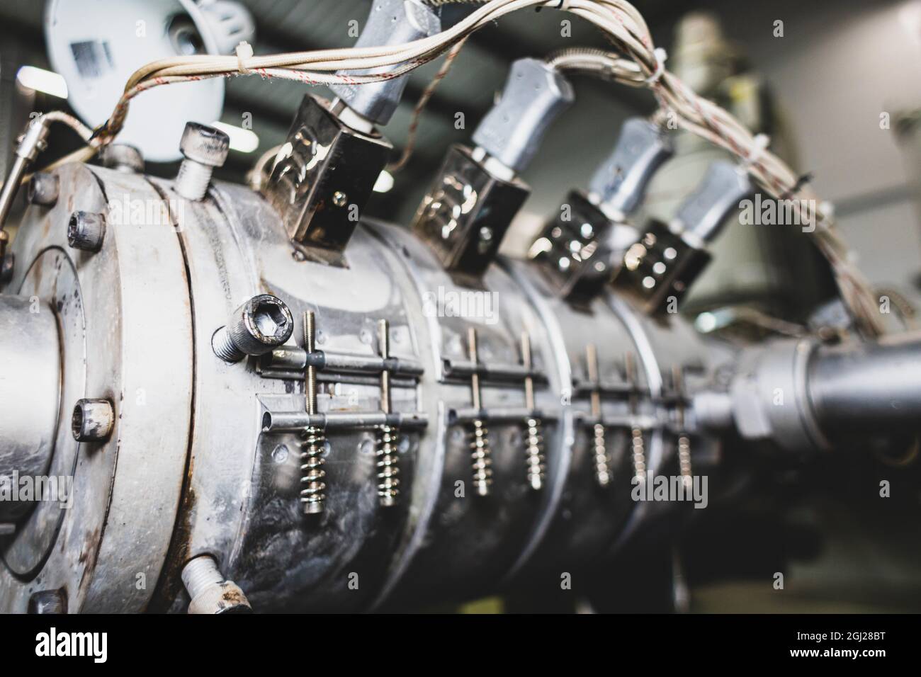 Close-up of units and equipment in a technological production at a ...