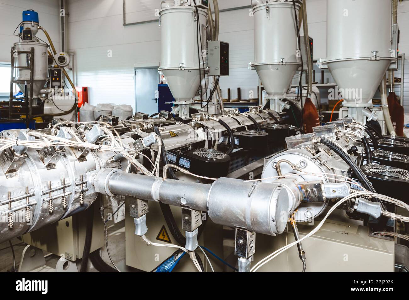 Close-up of units and equipment in a technological production at a ...