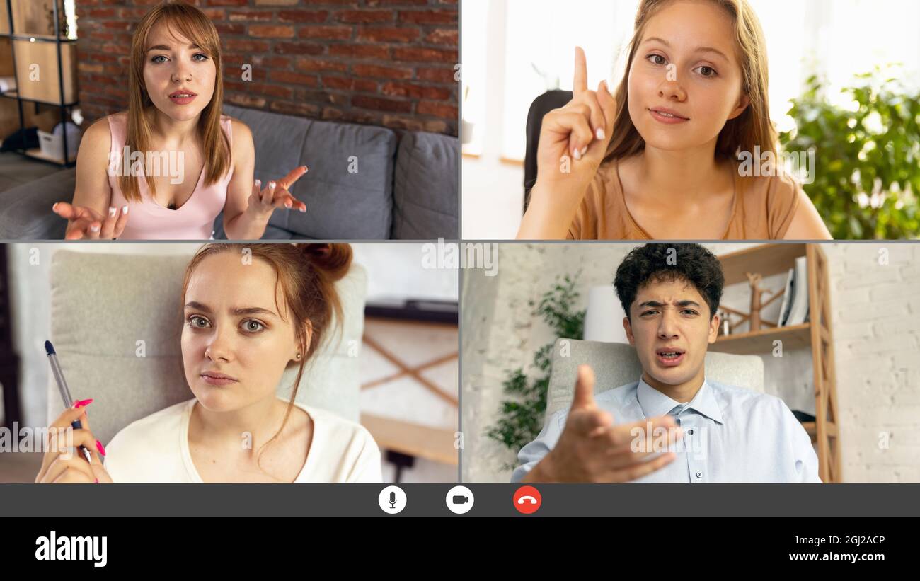 Remote working. Team working by group video call share ideas ...