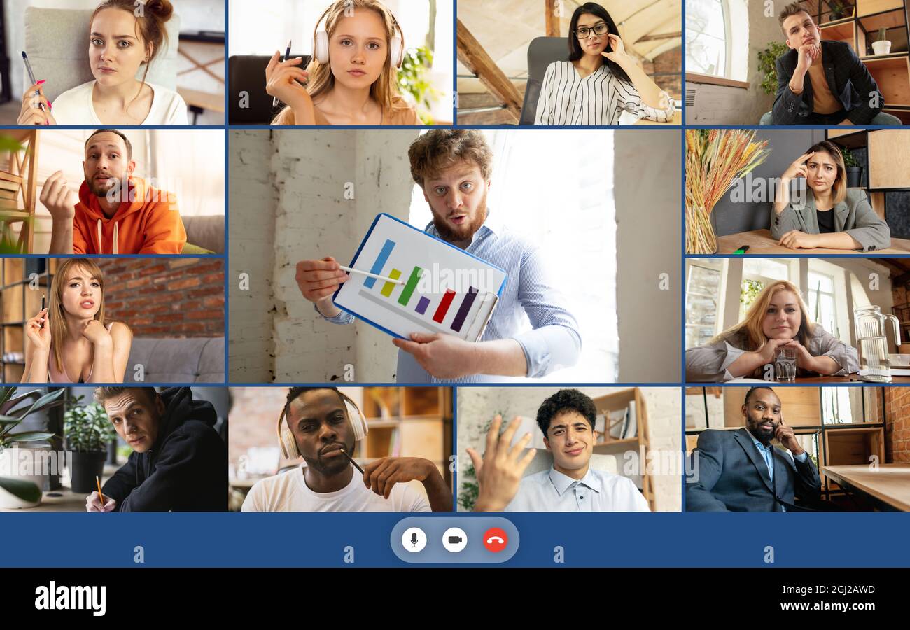 Team working by group video call share ideas brainstorming use video ...