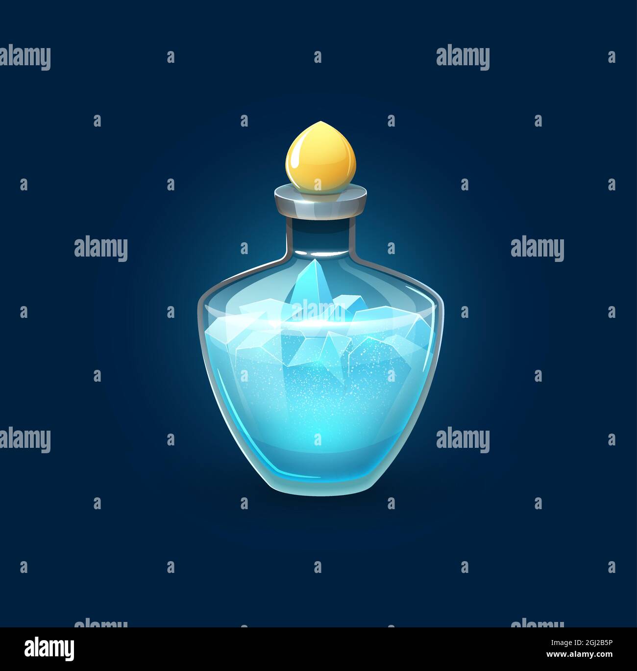 Witchcraft bubble potion bottle with frozen ice cubes. Magic potion ...