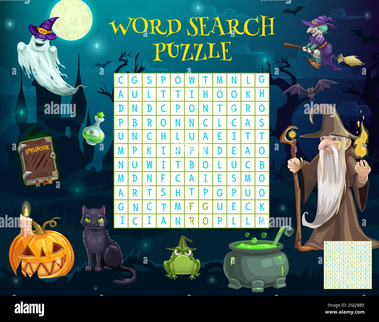 Word search puzzle worksheet with Halloween characters, vector word ...