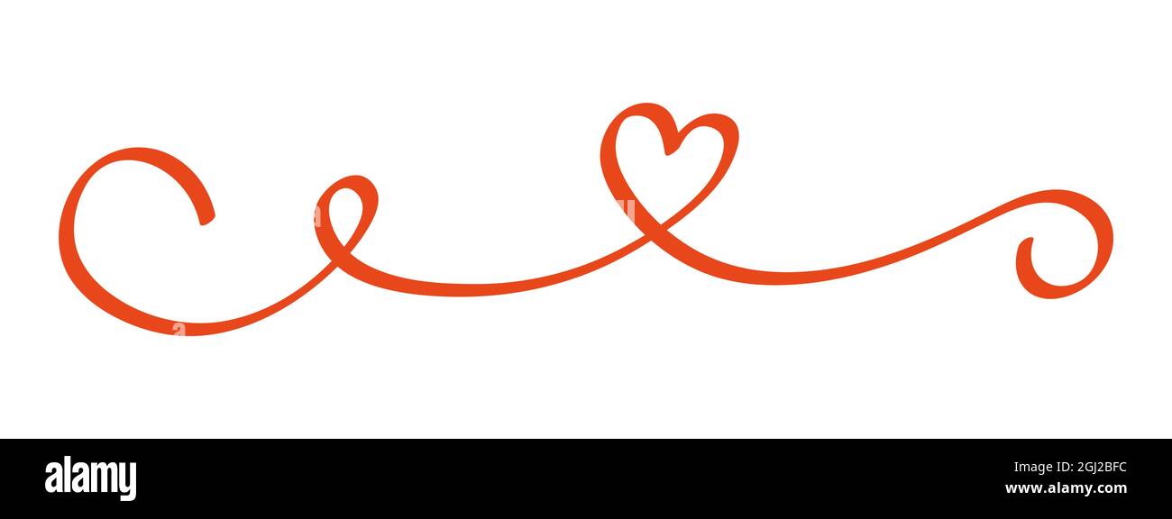 Heart and love swirl divider. Hand drawn sketch doodle style. Line ...
