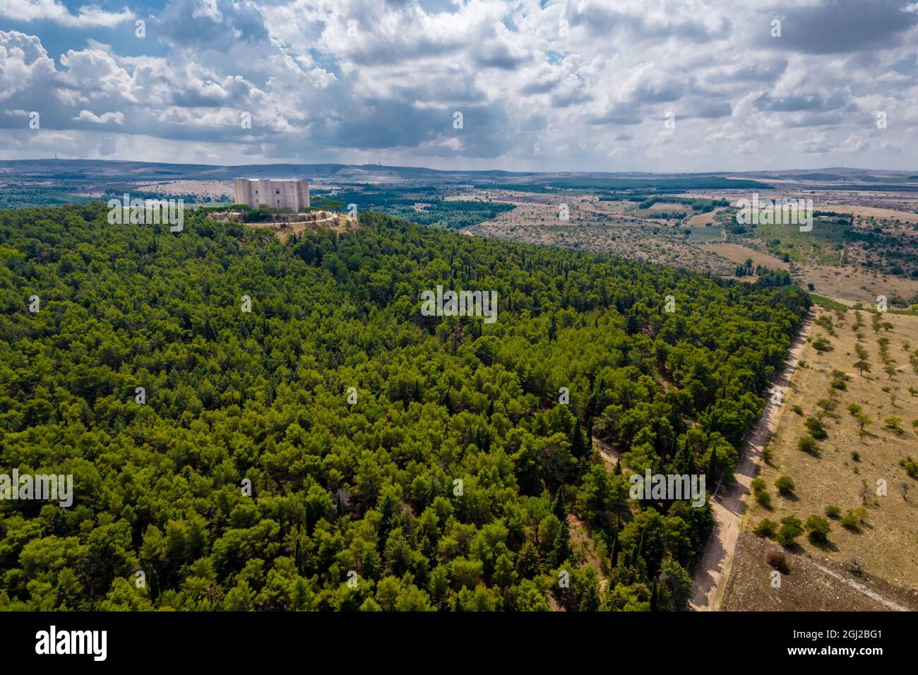 Castel del Monte aerial view, unesco heritage from above, Apulia Stock ...