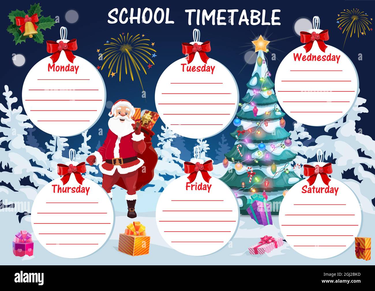 Kid Christmas school timetable template. Lessons schedule, children ...