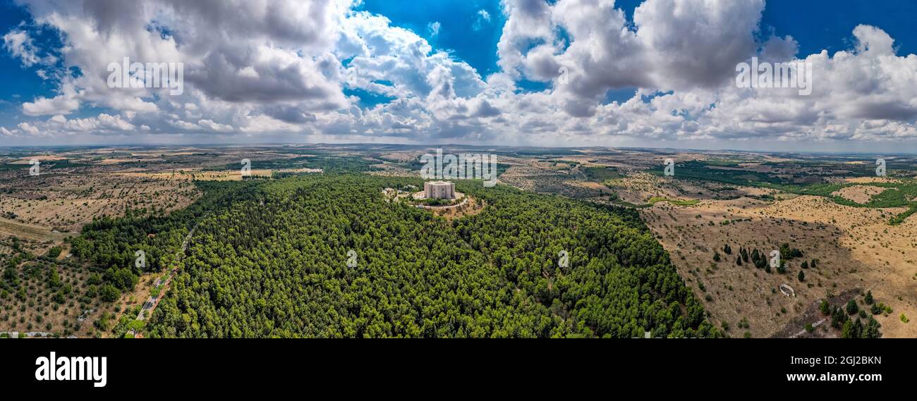 Castel del Monte aerial view, unesco heritage from above, Apulia Stock ...