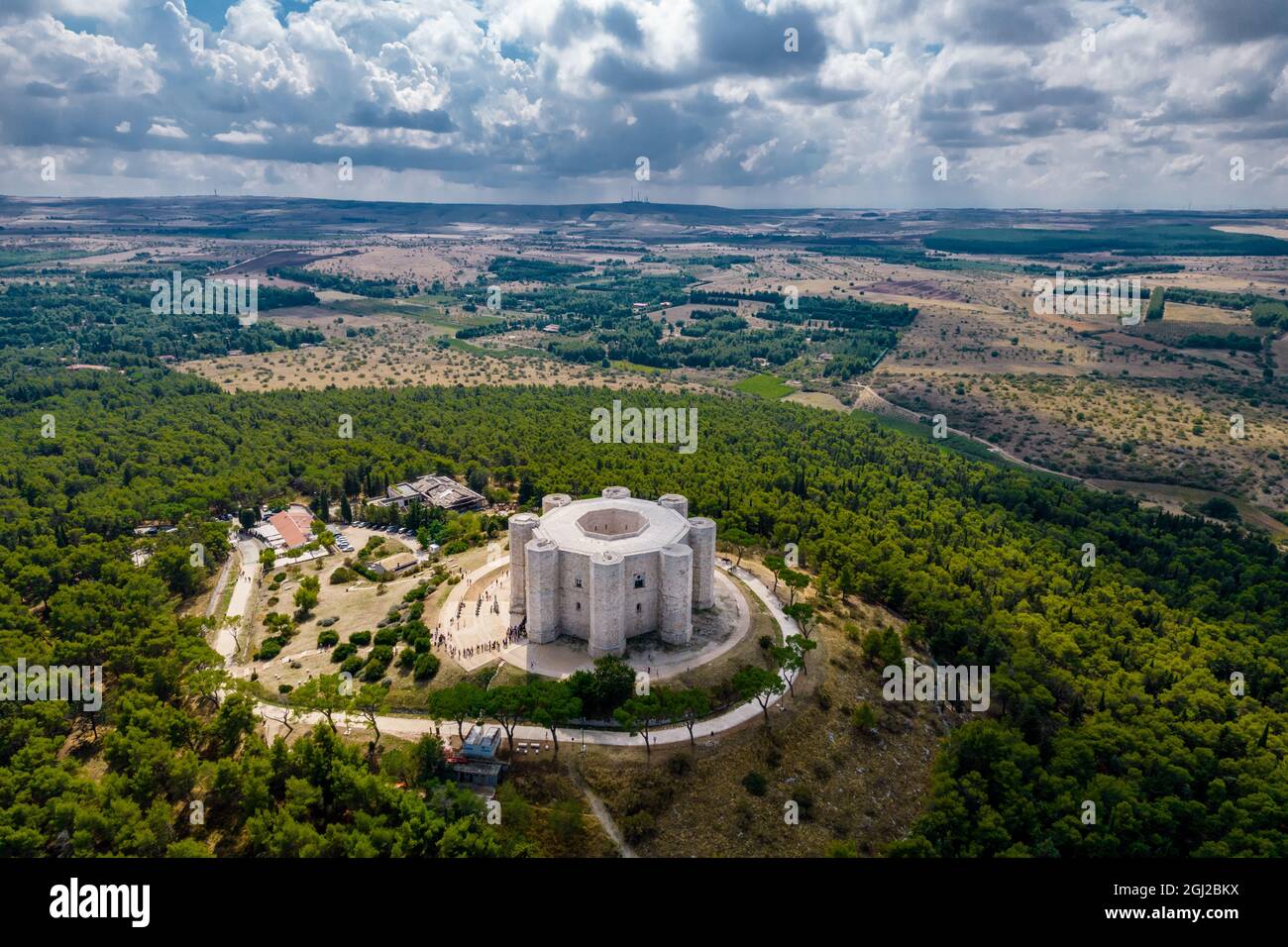 Castel del Monte aerial view, unesco heritage from above, Apulia Stock ...