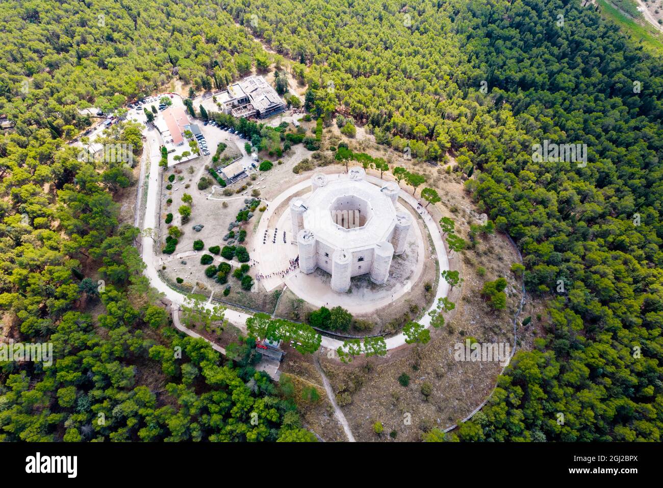 Castel del Monte aerial view, unesco heritage from above, Apulia Stock ...