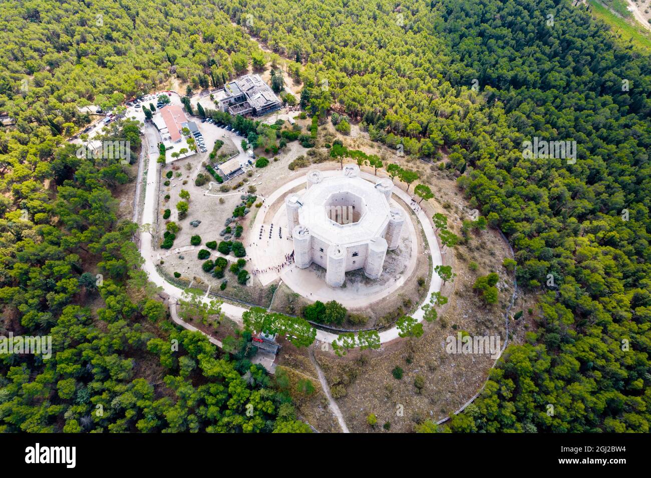 Castel del Monte aerial view, unesco heritage from above, Apulia Stock ...