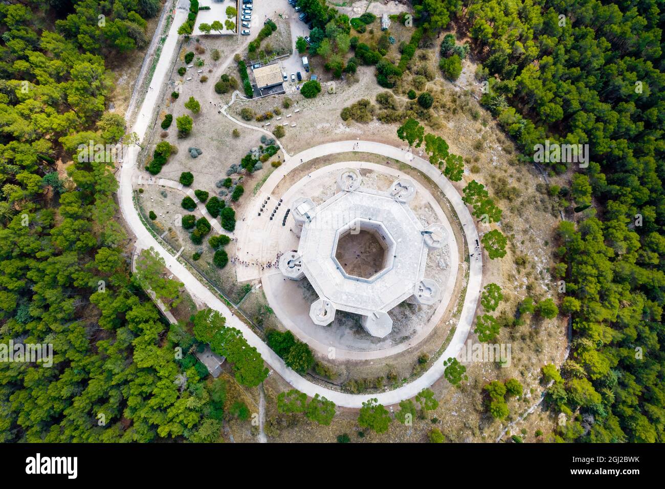 Castel del Monte aerial view, unesco heritage from above, Apulia Stock ...