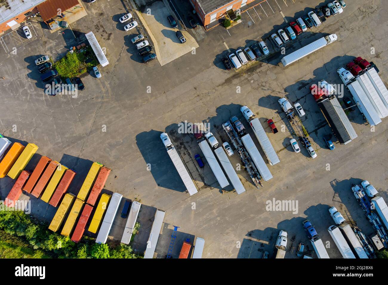 Top view car parking truck stop on rest area on the highway Stock Photo ...
