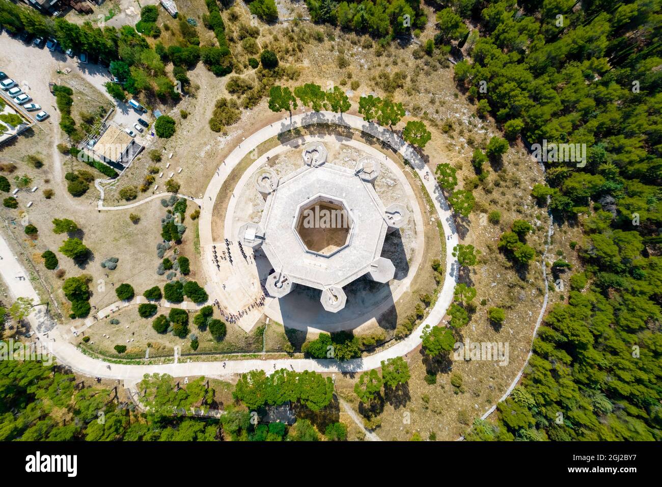Castel del Monte aerial view, unesco heritage from above, Apulia Stock ...