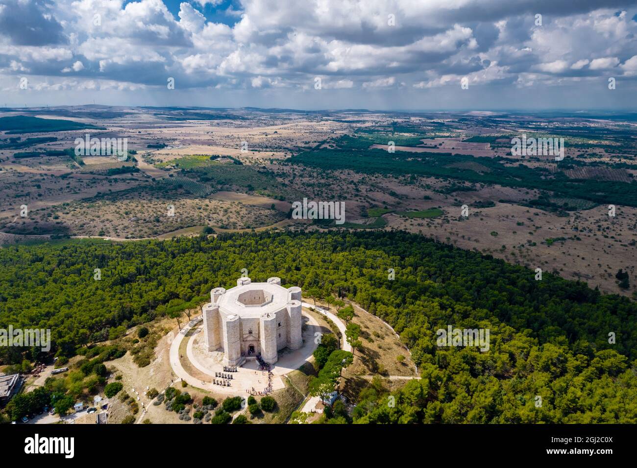 Castel del Monte aerial view, unesco heritage from above, Apulia Stock ...