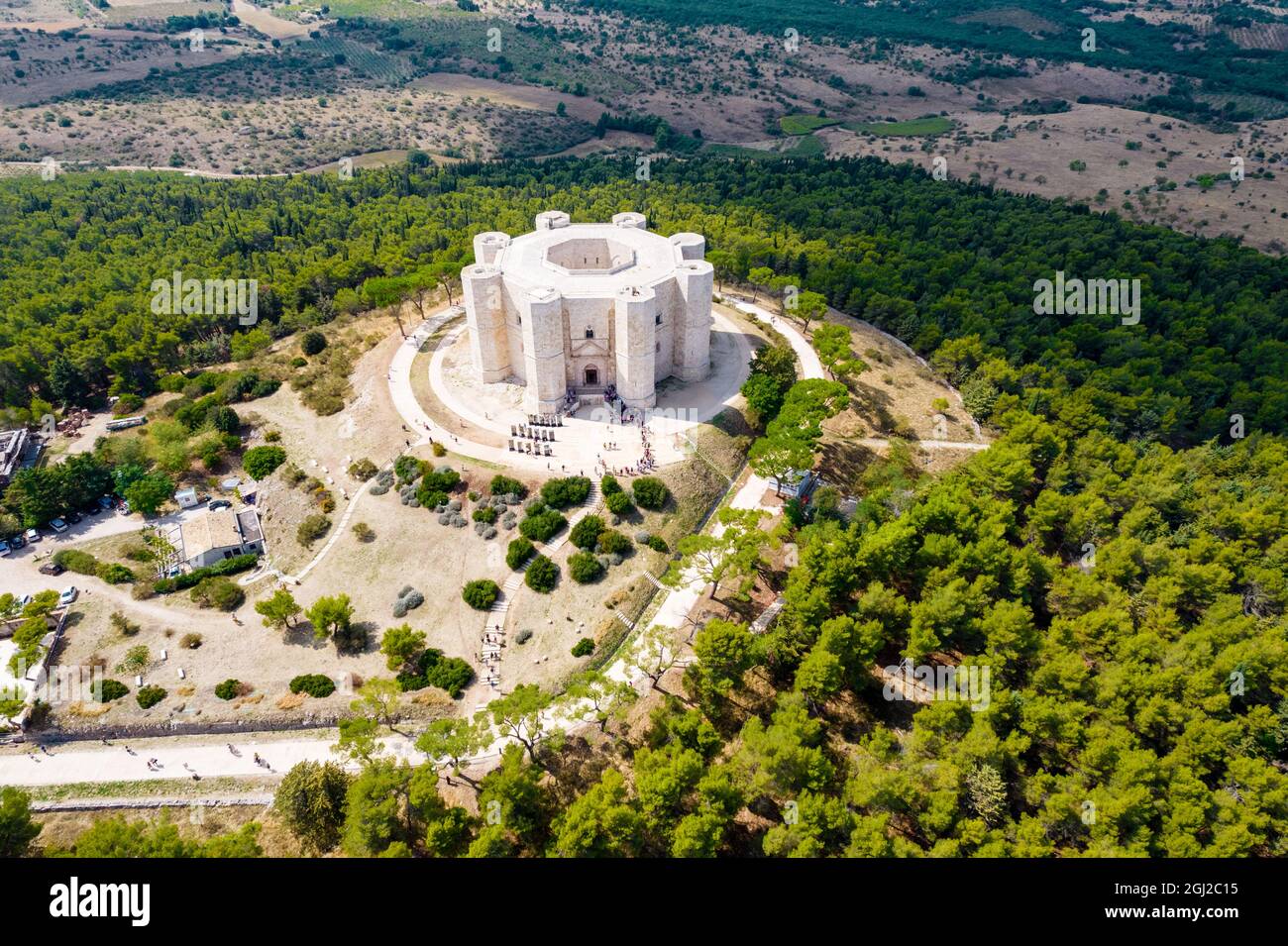 Castel del Monte aerial view, unesco heritage from above, Apulia Stock ...