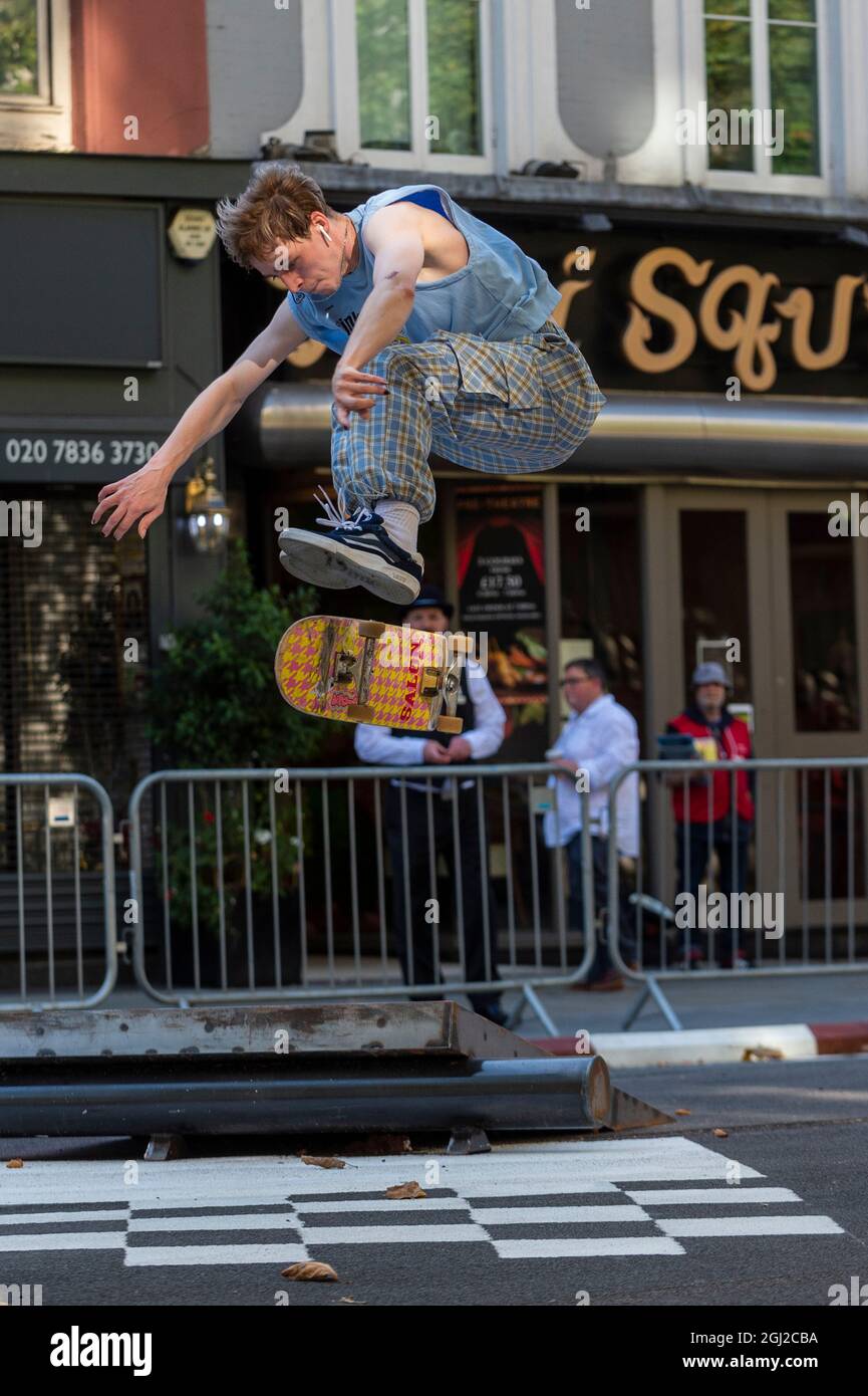 London, UK. 8 September 2021. A skateboarder performs at ‘Skate the ...