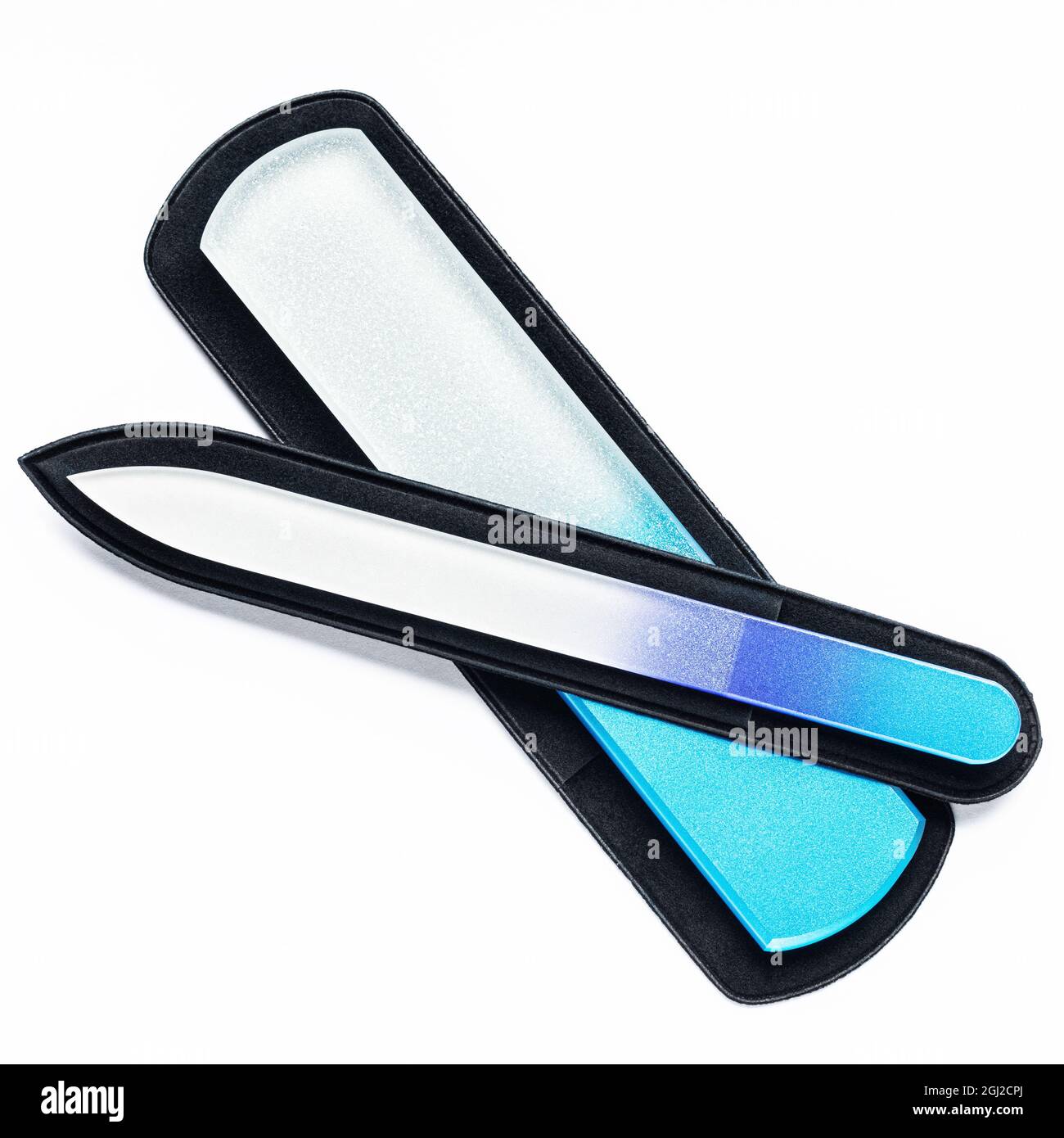 blue glass nail files on white background Stock Photo - Alamy